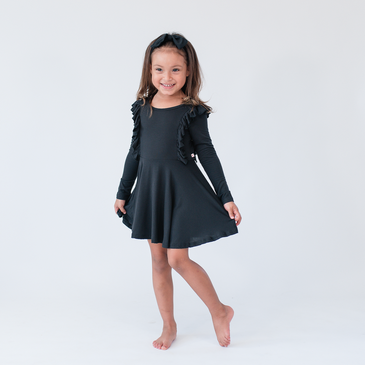 Jet Black Long Sleeve Ruffle Twirl Dress – Sweet Peas Co
