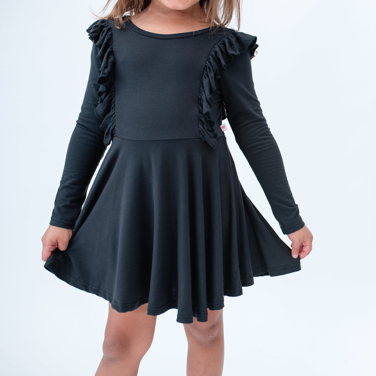 Jet Black Long Sleeve Ruffle Twirl Dress – Sweet Peas Co